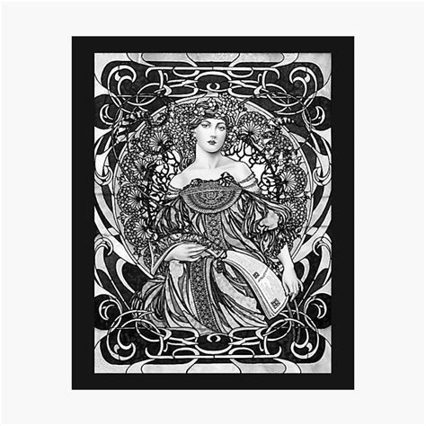 Lámina Fotográfica Alphonse Mucha Chica En Blanco Y Negro Art Nouveau