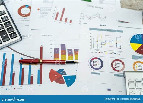 Many Business Charts And Graphs On Office Desk Stock Image Image Of