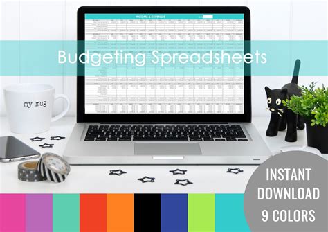 All 9 Colors Budgeting Spreadsheets Excel Income Expenses Tracking