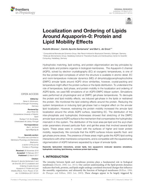 Pdf Localization And Ordering Of Lipids Around Aquaporin 0 Protein