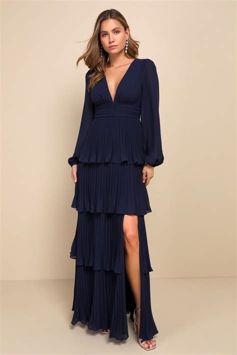Navy Blue Maxi Dress Navy Bridesmaid Dress Tiered Maxi Dress Lulus