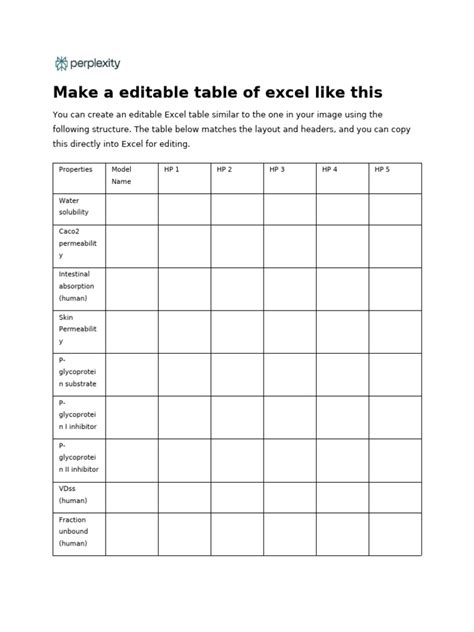 Make A Editable Table Of Excel Like This Pdf