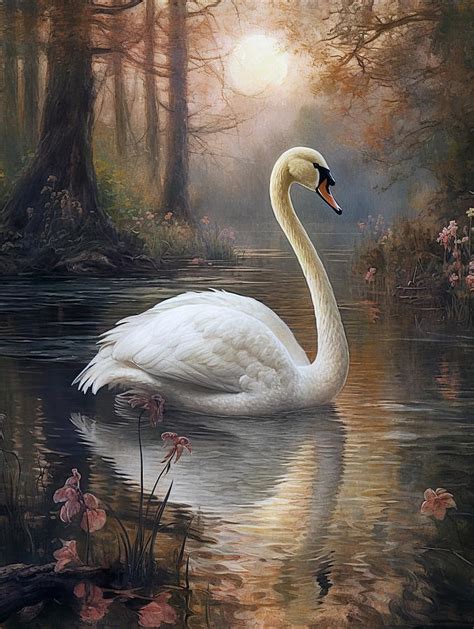 Vintage Swan Illustration Painting By Land Of Dreams Fine Art America