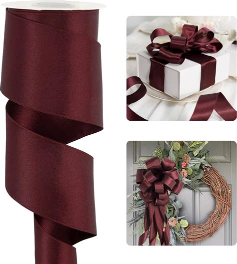 Huihuang Burgundy Satin Wired Ribbon 25 Inch Wine Red