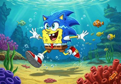Sonic The Hedgehog As A Blue Mermaid With Red Fins Swimming Underwater