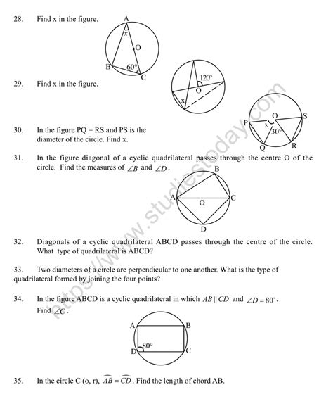 Cbse Class 9 Mental Maths Circles Worksheet