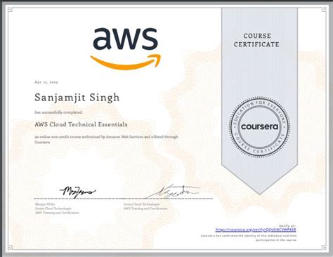 Aws Cloudessentials Coursera Cloudtechnology Techskills Learningjourney Sanjamjit Singh