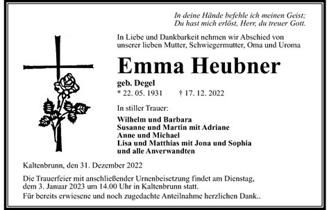 Emma Heubner Traueranzeige Frankende