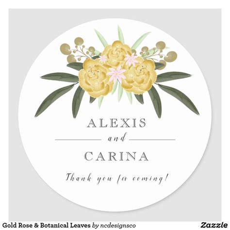 Gold Rose And Botanical Leaves Classic Round Sticker Gold Wedding Theme