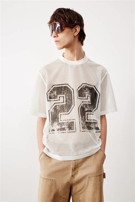 Mens White22 Oversized Fit Printed Mesh T Shirt Handm Ca