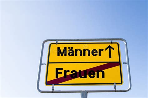 Sign Men Not Women In Front Of Blue Sky Stock Image Image Of