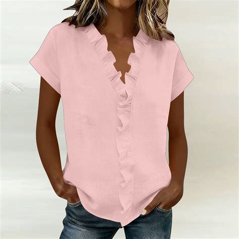 Avirosel Womens Dressy Casual Tops Ruffle Short Sleeve V Neck Blouses