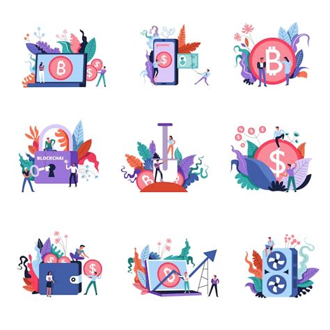 Bitcoin 통화 및 블록 체인 기술 격리 설정된 벡터 프리미엄 벡터