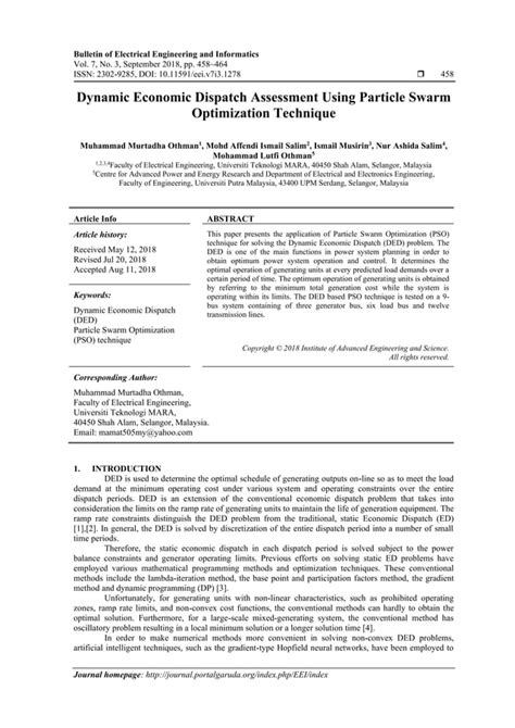 Dynamic Economic Dispatch Assessment Using Particle Swarm Optimization Technique | PDF