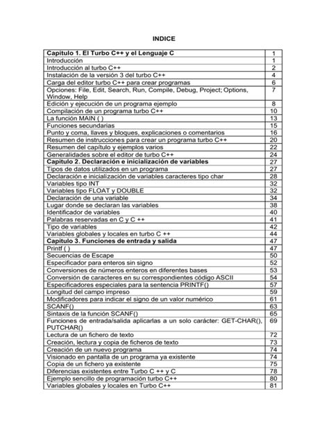 Indice Capitulo 1 El Turbo C Y El Lenguaje C 1