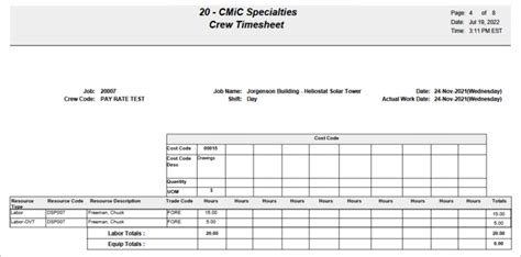 E Time Crew Timesheet Report