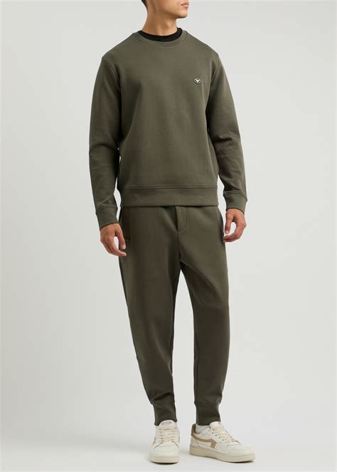 Emporio Armani Logo Cotton Blend Sweatpants Khaki Emporio Armani