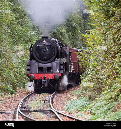 Steam Locomotive Pulling A Freight Train Hampshire England Uk Stock