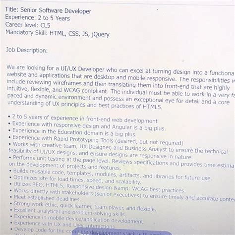 We Have Opining In Senior Software Developer For Html Css Js Jquery Umesh Bhasme