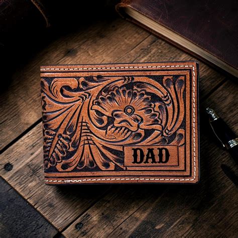Personalized Western Leather Bifold Wallet Handmade Tooled Wallet