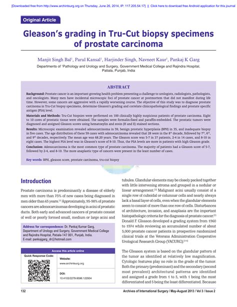 Pdf Gleasons Grading In Tru Cut Biopsy Specimens Of Prostate Carcinoma