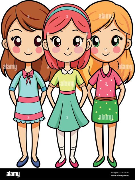 Three Cute Girls Vector Illustration Stock Vector Image And Art Alamy