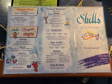 Menu At Shells Of Melbourne Restaurant Melbourne
