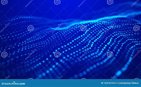 Wave Of Particles Futuristic Blue Dots Background With A Dynamic Wave Big Data 3d Rendering