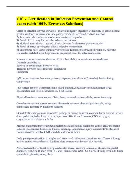 Cic Certification In Infection Prevention And Control Exam With 100 Errorless Solutions