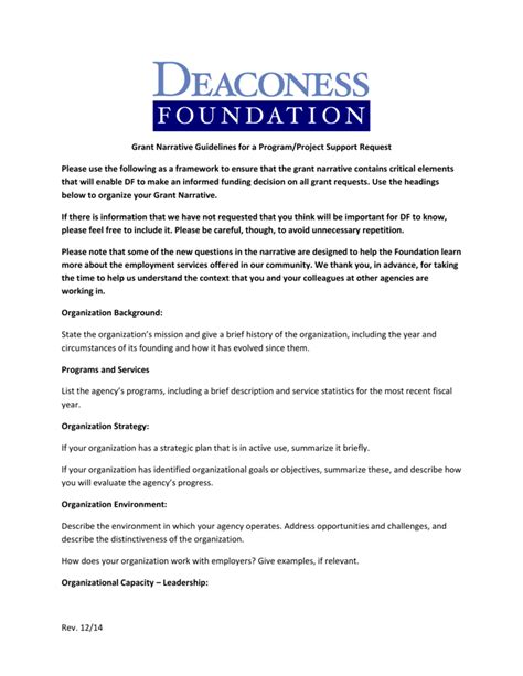 Grant Narrative Guidelines For A Programproject Support Request