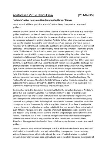 Aristotelian Virtue Ethics Essay Aqa A Level 7172 Teaching Resources