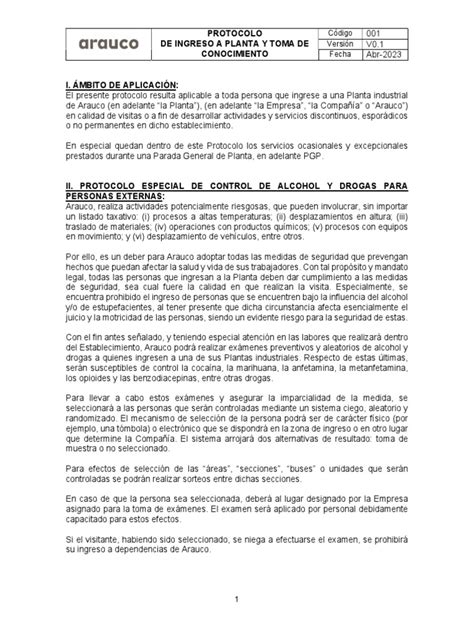 Protocolo Ingreso Planta Rev Aac Pdf