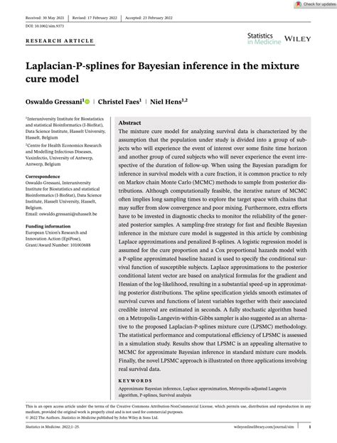 Pdf Laplacian‐p‐splines For Bayesian Inference In The Mixture Cure Model