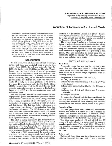 Pdf Production Of Enterotoxin‐b In Cured Meats
