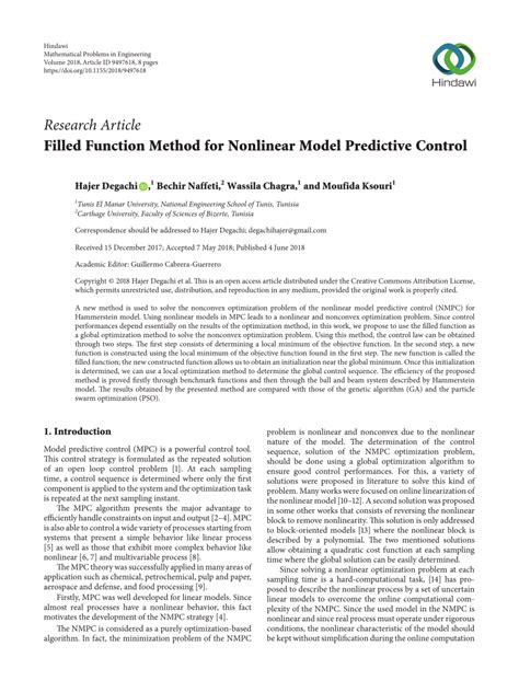 Pdf Filled Function Method For Nonlinear Model Predictive Control