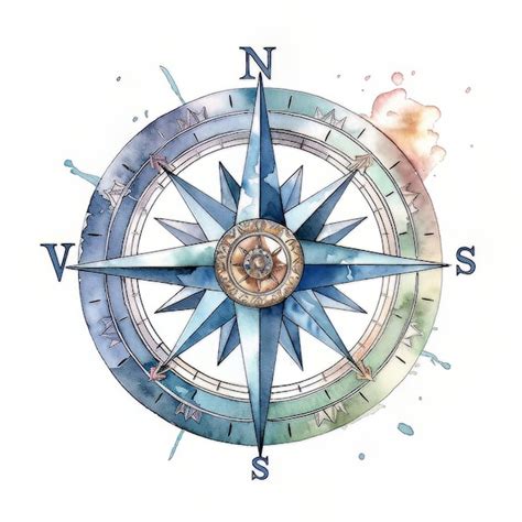 A Watercolor Drawing Of A Compass With The Word North On It Premium
