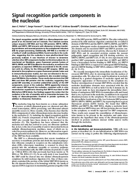 Pdf Signal Recognition Particle Components In The Nucleolus