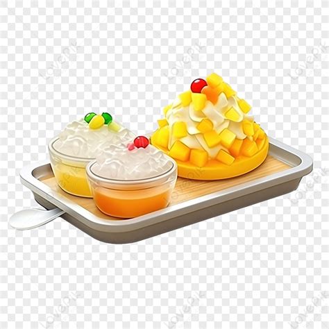 트레이 3d 렌더링 만화 스타일에 설정된 망고 빙수 빙수의 3d 렌더링아시아멜론 Png 일러스트 무료 다운로드 Lovepik