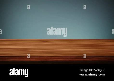 Empty Wooden Board Table In Front Of Greish Blue And Sea Green Background Light And Leak Effect