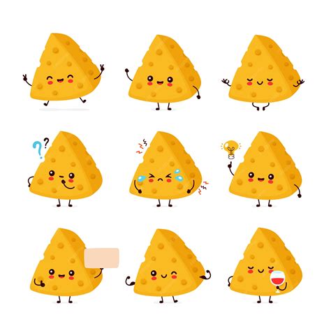 Premium Vector Cute Happy Smiling Cheese Set Collection Isolated On White Background