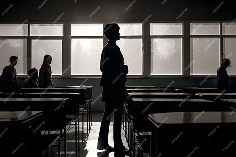 Premium Ai Image Silhouette Of A Teacher Standing In A School Classroom