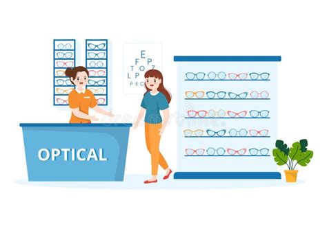 Eye Glasses Store Or Optical Shop With Accessories Optician Checking