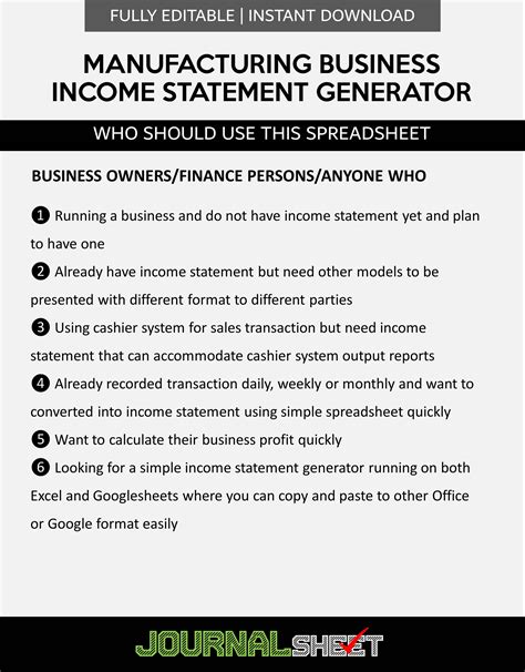 Js473is Manufacturing Income Statement Generator Journalsheet