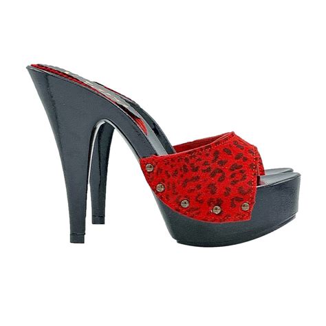 Red Leopard Clogs In Transgressive Suede Zoccoli Fetish