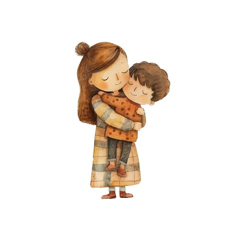 Madre Abrazando A Su Hijo Ilustración Vectorial En Estilo Acuarela