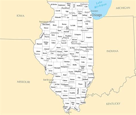 Framed Map Of Illinois Il County Map With Selected Cities And Towns