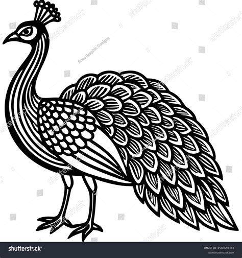 Peacock Black White Vector Stock Vector Royalty Free 2590650333 Shutterstock