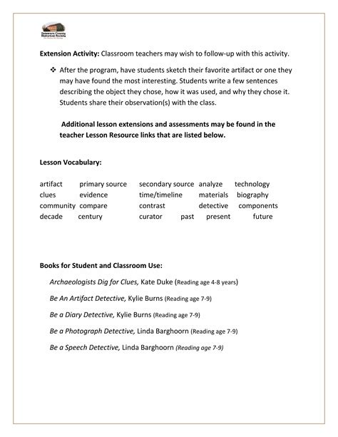 Artifact Lesson Plan Grade 2 Pdf