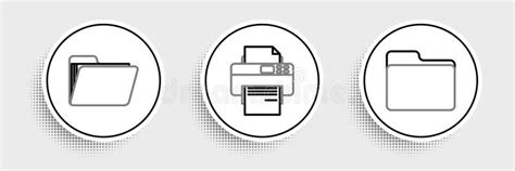 Set Line Document Folder And Printer Icon Vector Stock Vector