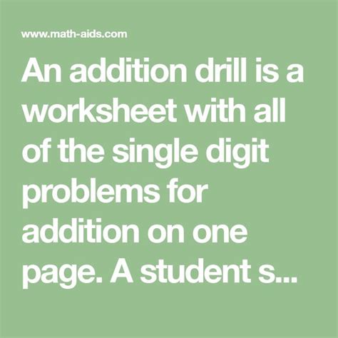 An Addition Drill Is A Worksheet With All Of The Single Digit Problems